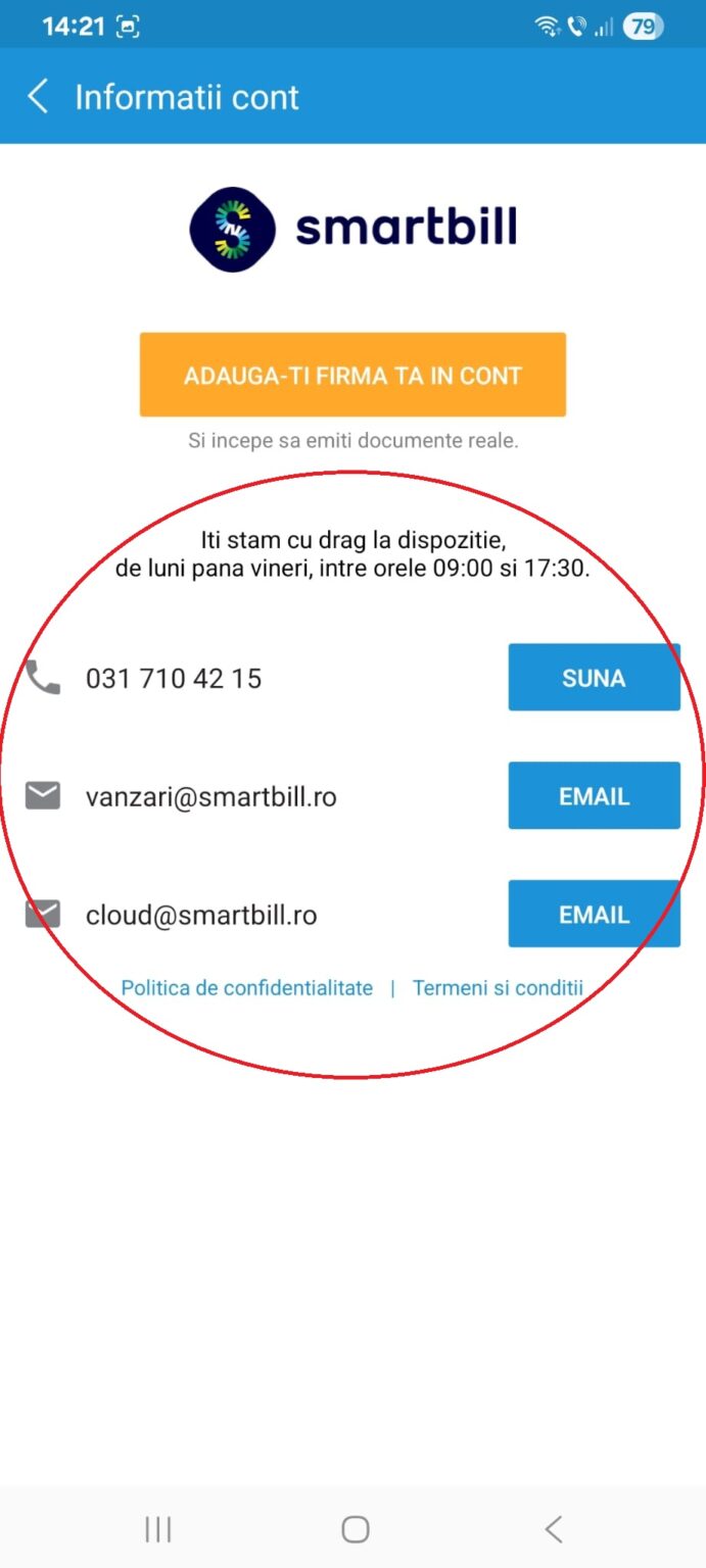 Program contact SmartBill Romania Program de Lucru